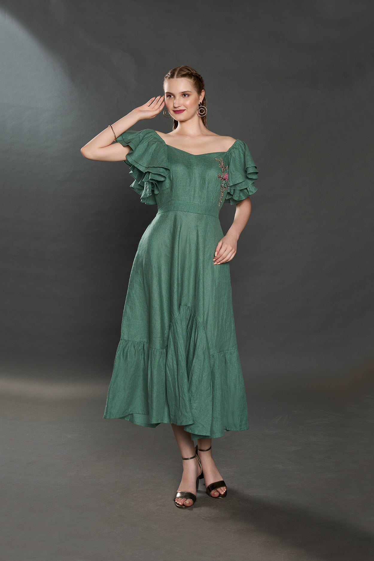 Viona Elegant Linen Dress (Green) – Zilaire